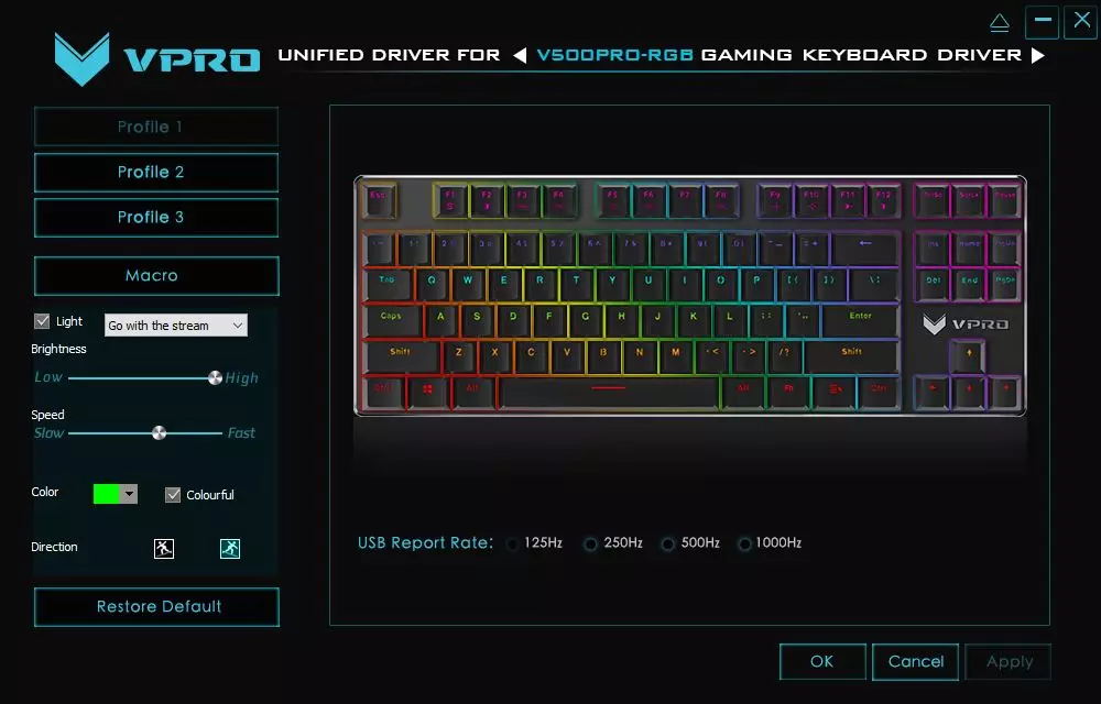 Rapoo V500RGB lydinys - kompaktiškas žaidimas Mechaninė klaviatūra su RGB apšvietimu 2589_15