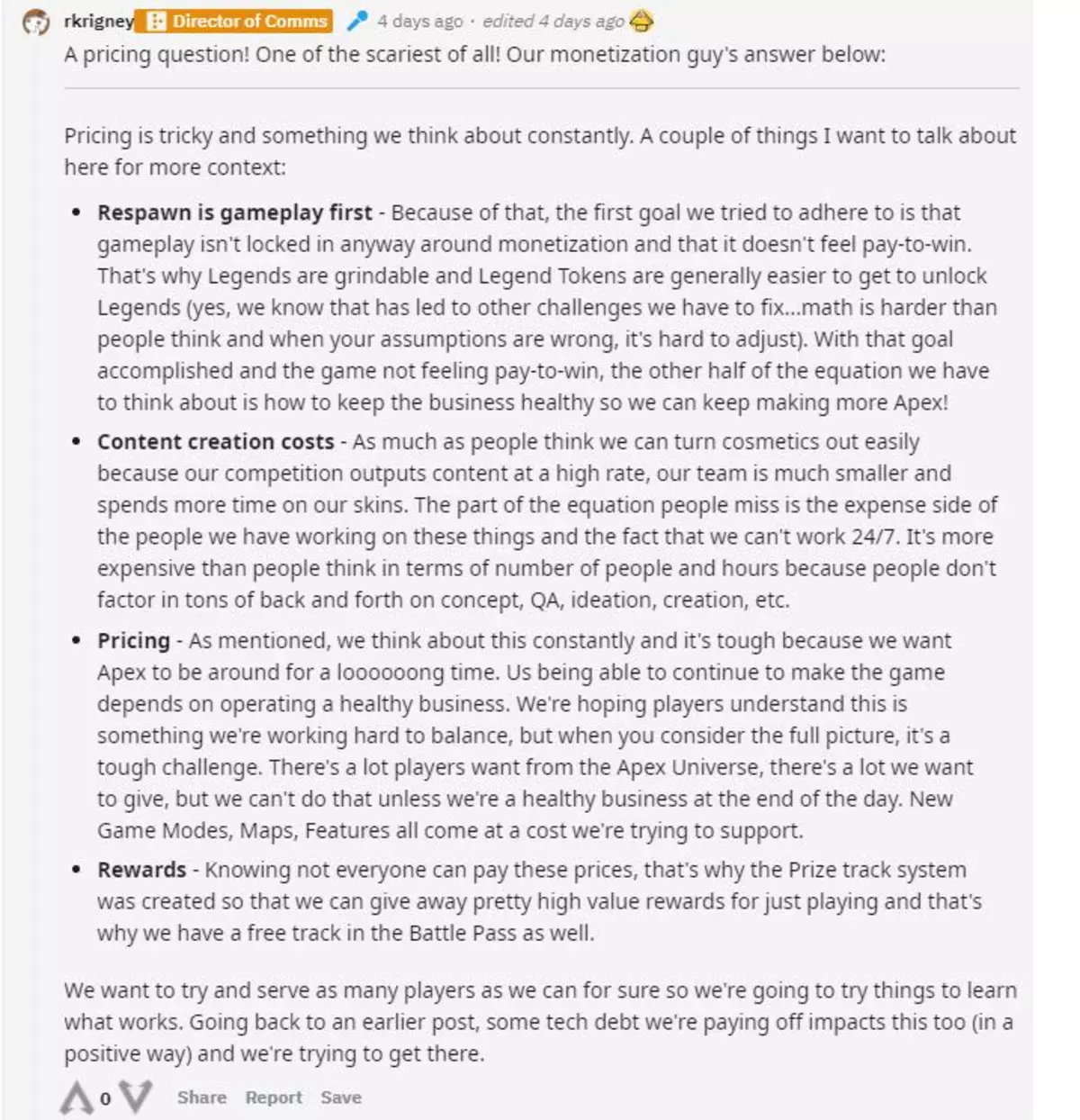 Apex Legends developer သည်အလွန်စျေးကြီးသောအရေခွံများနှင့် ပတ်သက်. တိုင်ကြားချက်ကိုတုံ့ပြန်ခဲ့သည်။ 3000_2