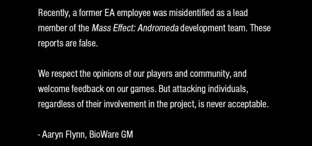 BioWare는 선도적 인 애니메이터 중 하나가 대량 효과가있는 정보를 부정했습니다. Andromeda는 경험이없는 소녀였습니다. 35108_1